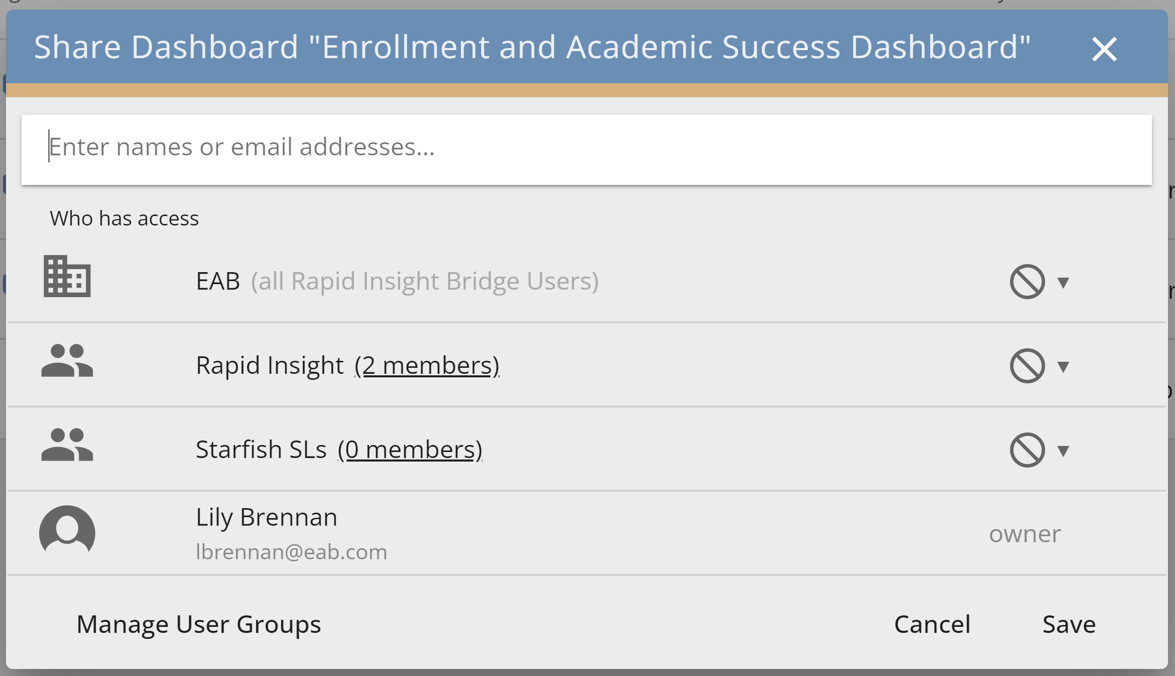 Dashboards Tab – EAB Rapid Insight