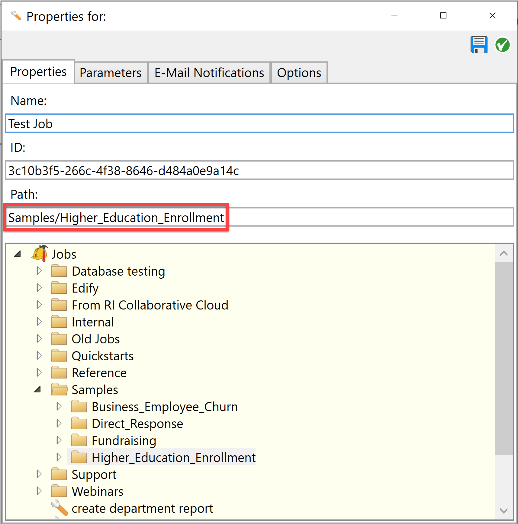 Job Tab – EAB Rapid Insight